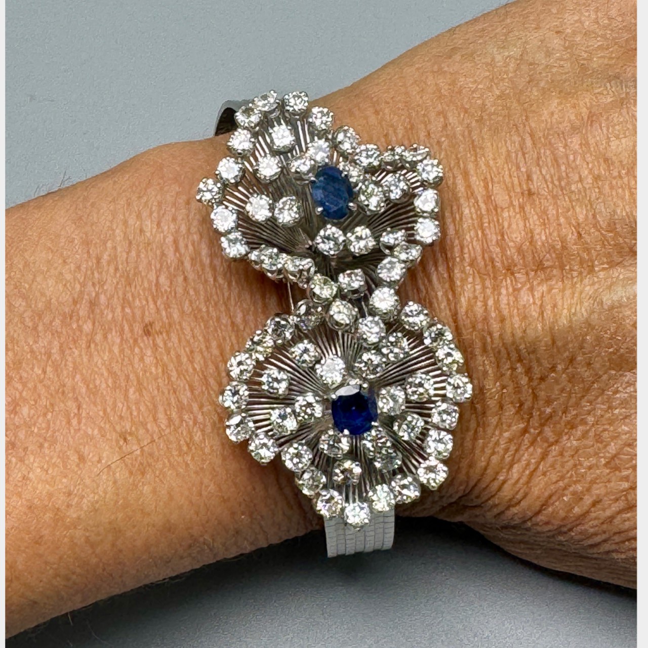 BREVET 1950s 18K White Gold Sapphire & Diamond Bracelet - Jewelry World